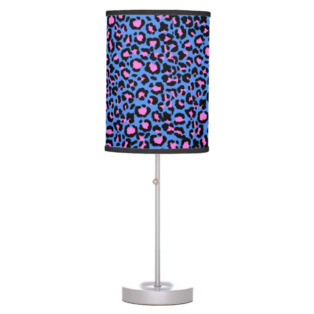 Leopard Pattern in Raspberry on Electric Blue Table Lamp | Zazzle