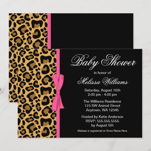 Leopard Pattern Pink Printed Ribbon Baby Shower Invitation | Zazzle