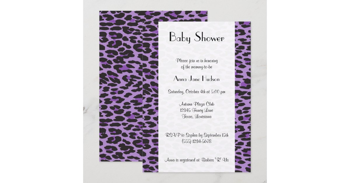 Leopard Pattern, Purple Leopard, Baby Shower Invitation | Zazzle