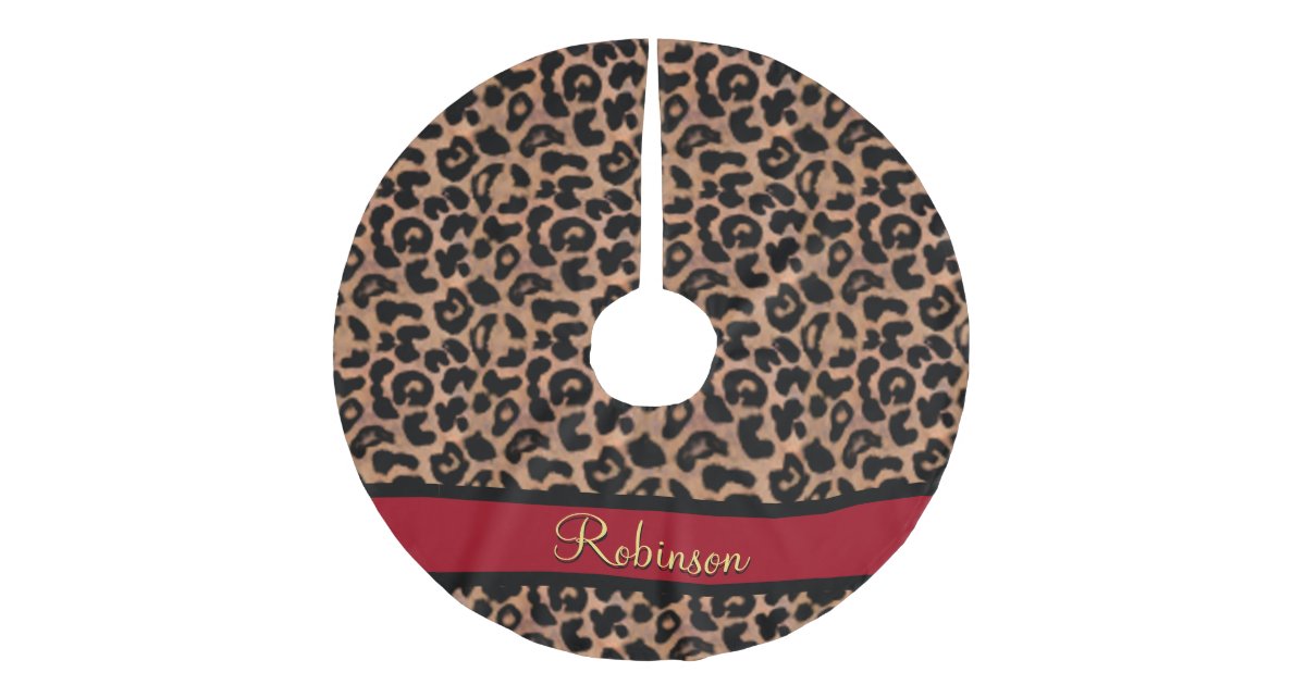 Leopard Pattern Red Custom Brushed Polyester Tree Skirt | Zazzle