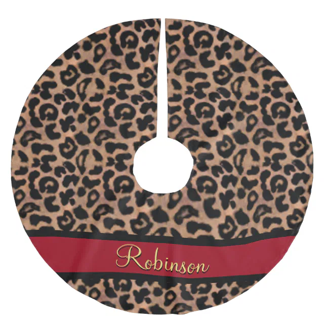 Leopard Pattern Red Custom Brushed Polyester Tree Skirt | Zazzle