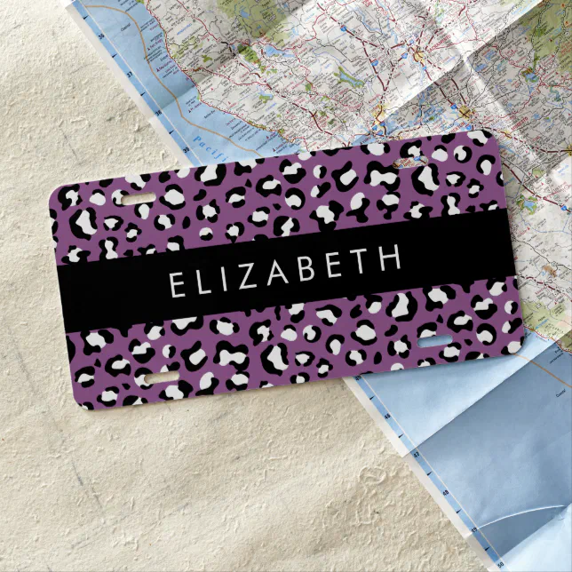 Leopard Pattern, Spots, Purple Leopard, Your Name License Plate | Zazzle