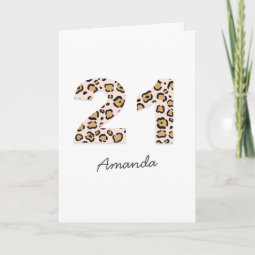 Leopard Print 21 | Modern Cute Name 21st Birthday Card | Zazzle