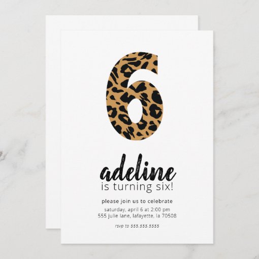 Leopard Print 6th Birthday Party Invitation | Zazzle