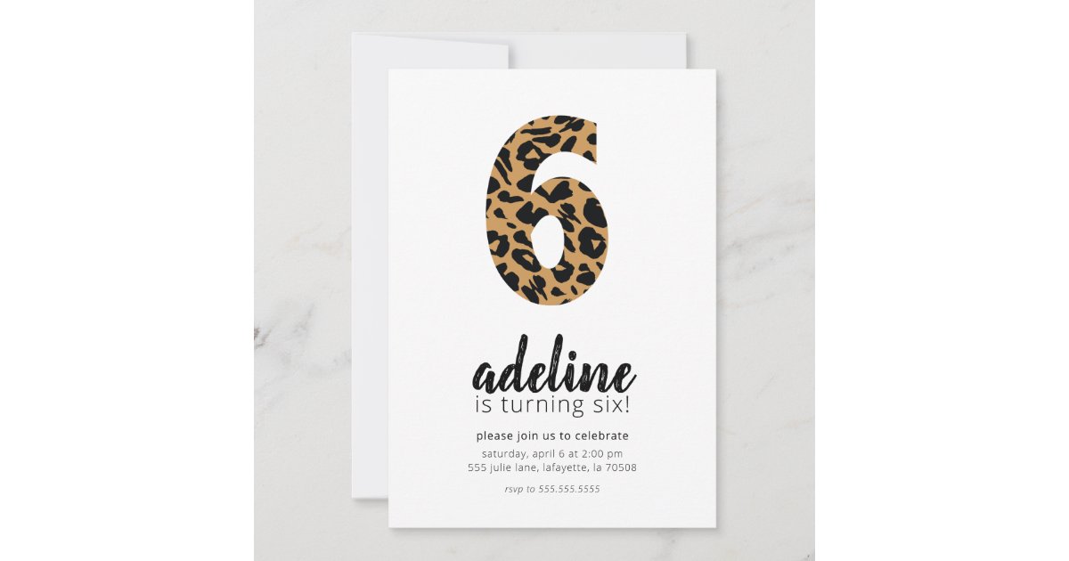 Leopard Print 6th Birthday Party Invitation | Zazzle