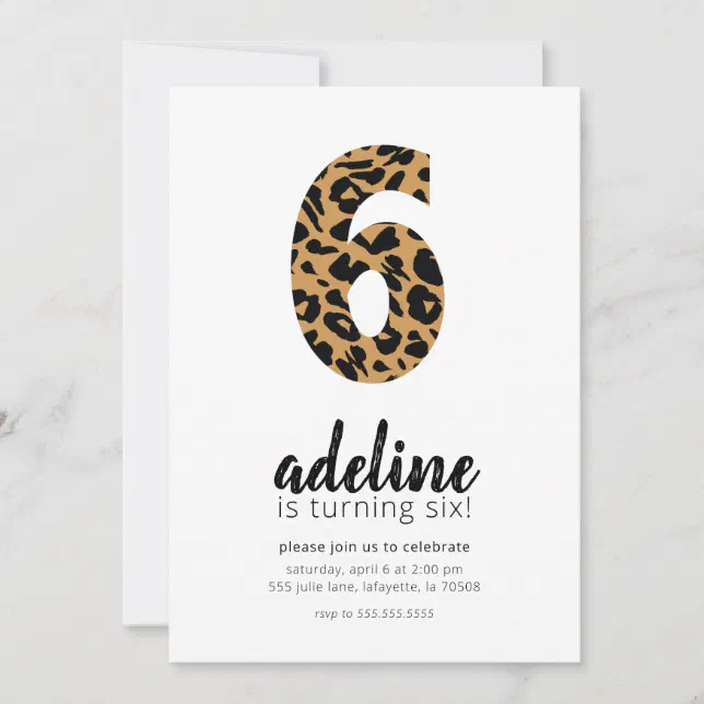 Leopard Print 6th Birthday Party Invitation | Zazzle
