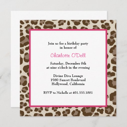 leopard print birthday party invitation | Zazzle