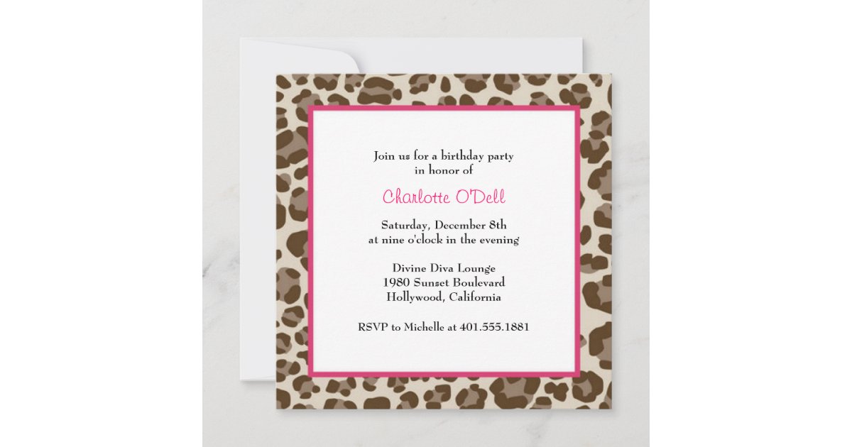 leopard print birthday party invitation | Zazzle