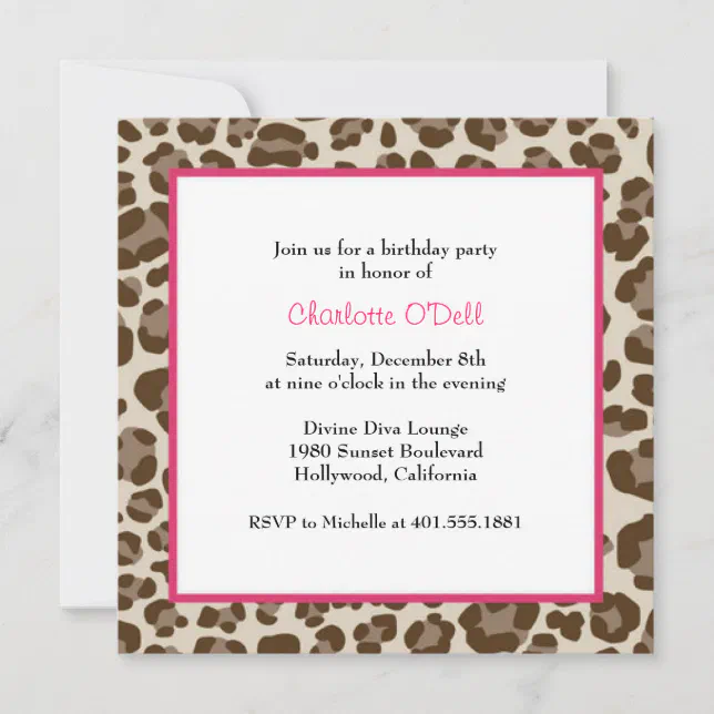 leopard print birthday party invitation | Zazzle