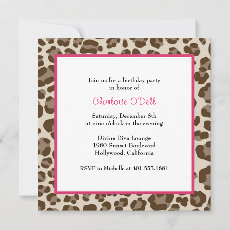 leopard print birthday party invitation | Zazzle