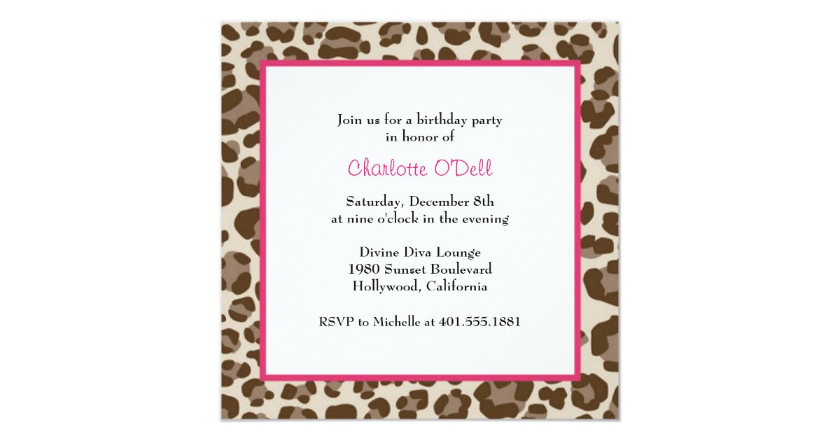 leopard print birthday party invitation | Zazzle.com