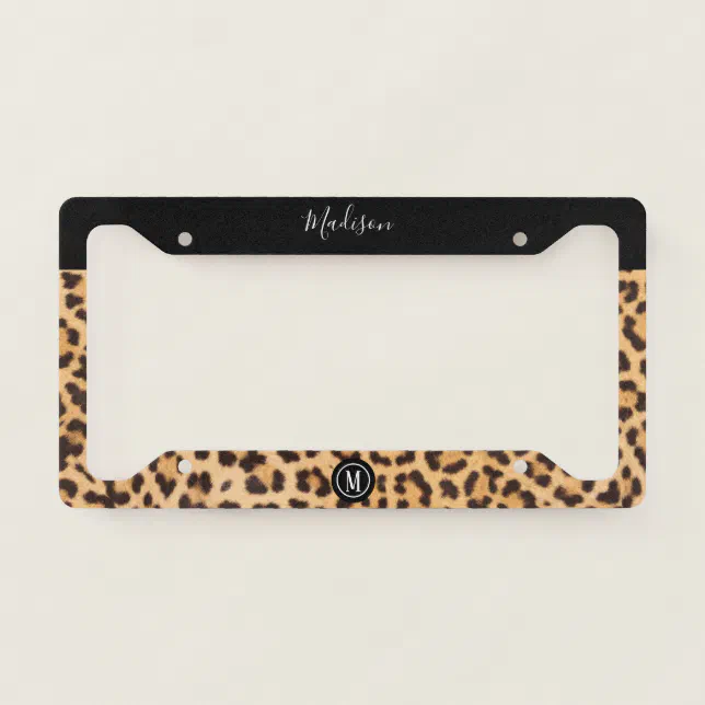 Leopard Print Black Brown Personalized Monogram License Plate Frame ...