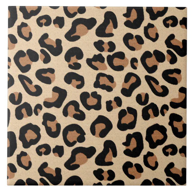 Leopard Print, Black, Brown, Rust and Tan Ceramic Tile | Zazzle