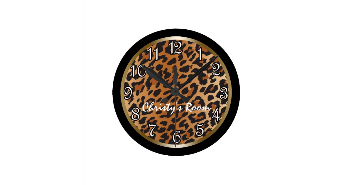 Leopard Print black Gold Personalized Wall Clock | Zazzle.com