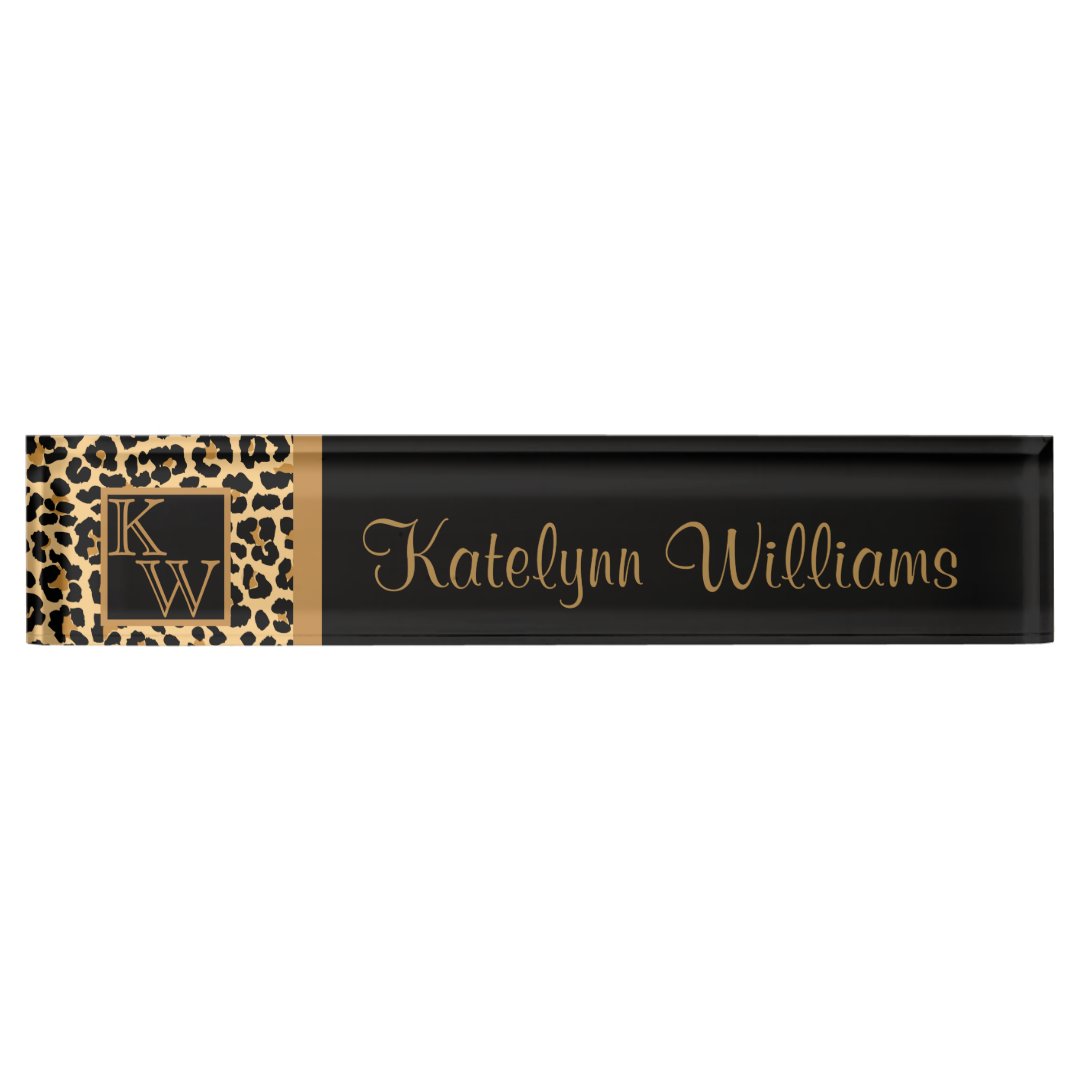 Leopard Print Custom Monogram Desk Name Plate | Zazzle
