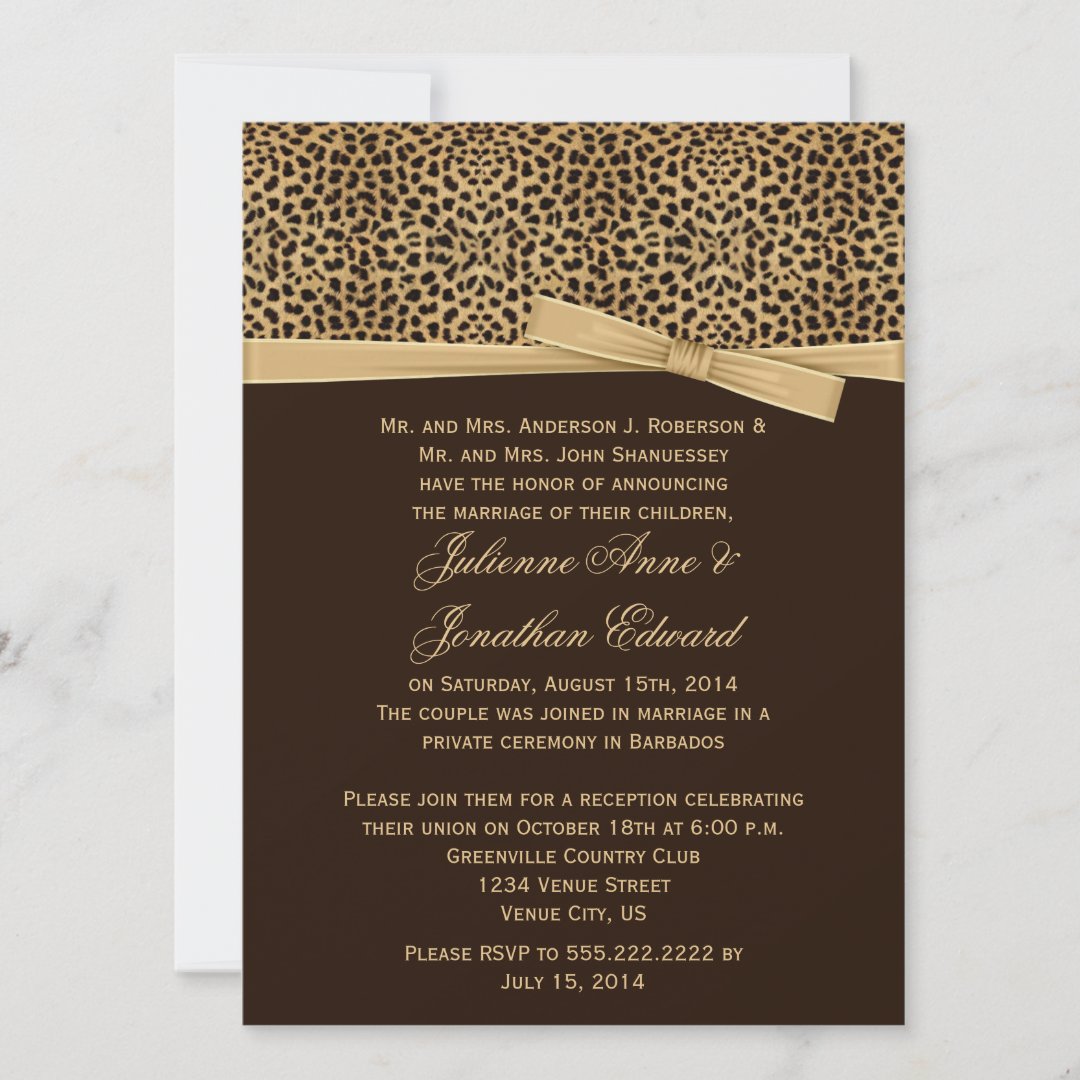 Leopard Print FAUX Ribbon Post Wedding Reception Invitation | Zazzle