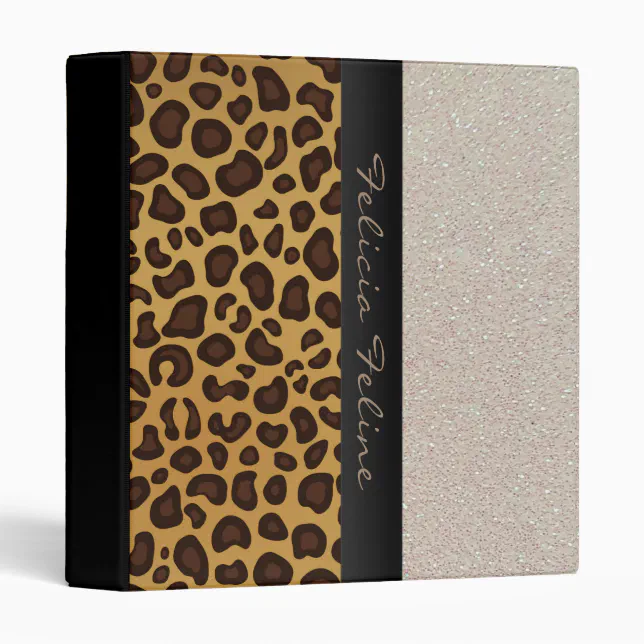 Leopard Print Glitter Personalized Glam Girly Binder | Zazzle