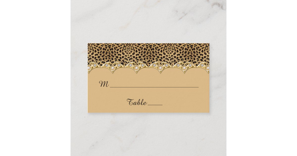 Leopard Print Gold and Diamonds Place Cards | Zazzle