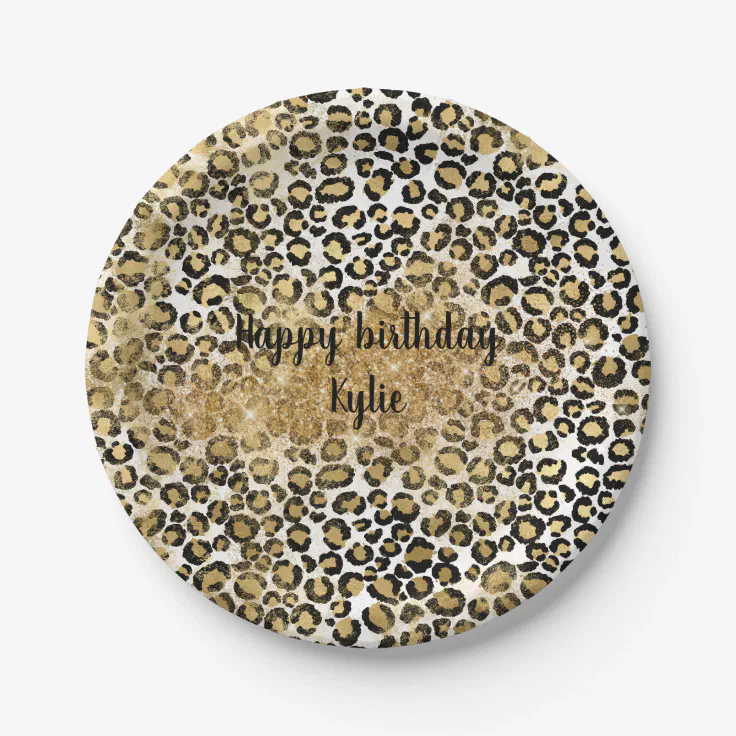 Leopard Print Gold Glitter Sparkle Paper Plates | Zazzle