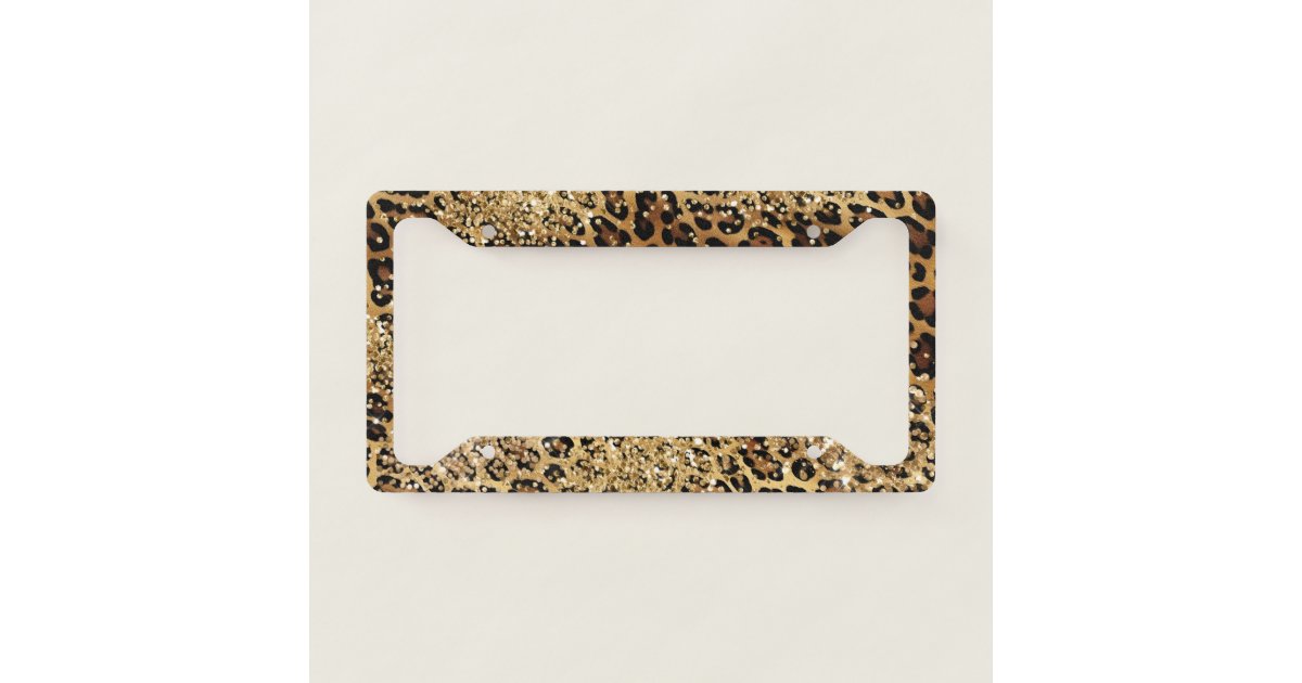 Leopard Print Gold Glitzy Sparkle Glitter License Plate Frame | Zazzle