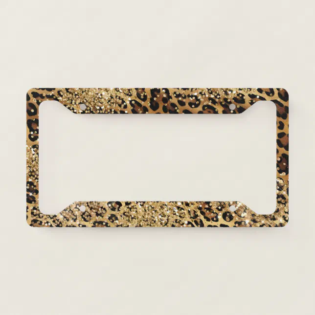 Leopard Print Gold Glitzy Sparkle Glitter License Plate Frame | Zazzle