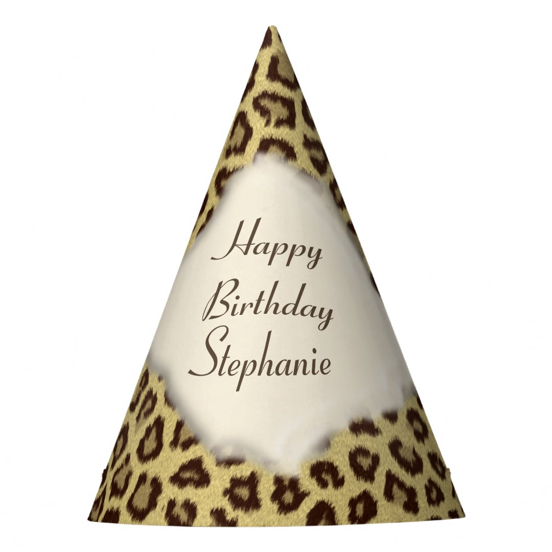 Leopard Print Happy Birthday Party Hat | Zazzle