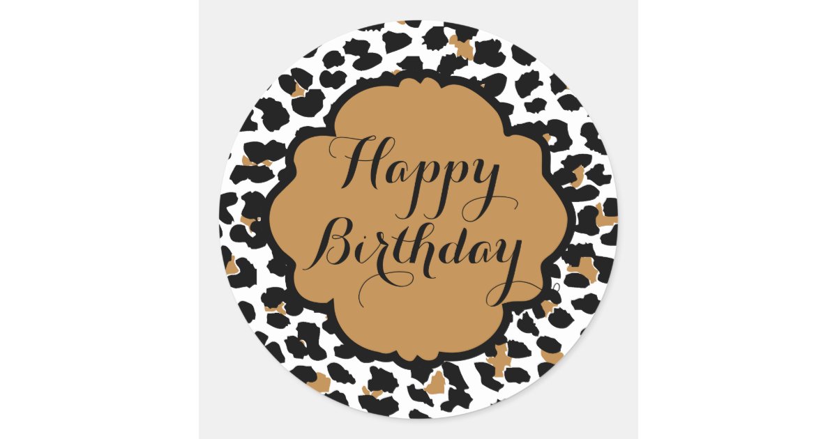 Leopard Print Happy Birthday Stickers | Zazzle