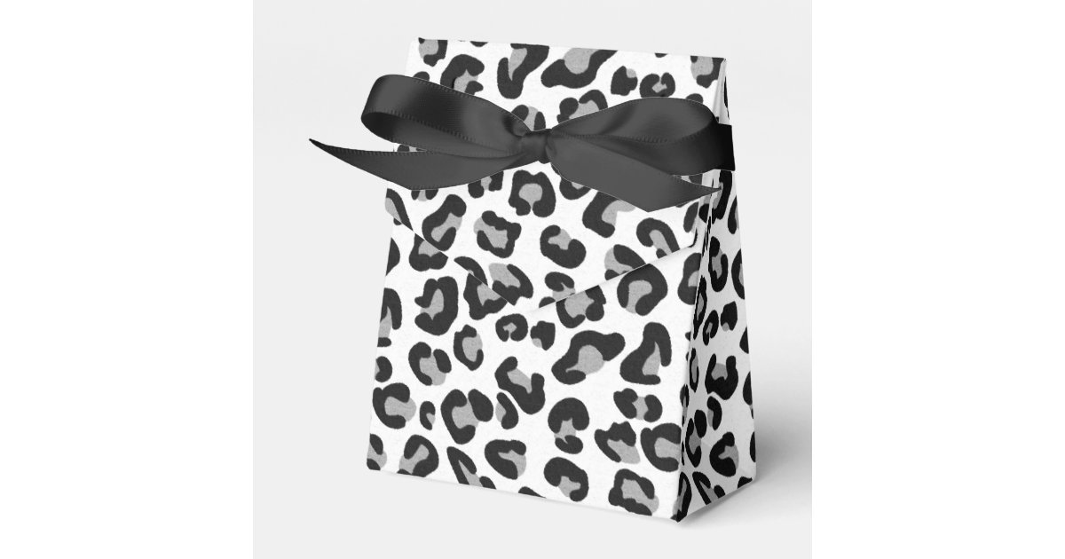 Leopard Print in Black and White with Gray Favor Boxes | Zazzle
