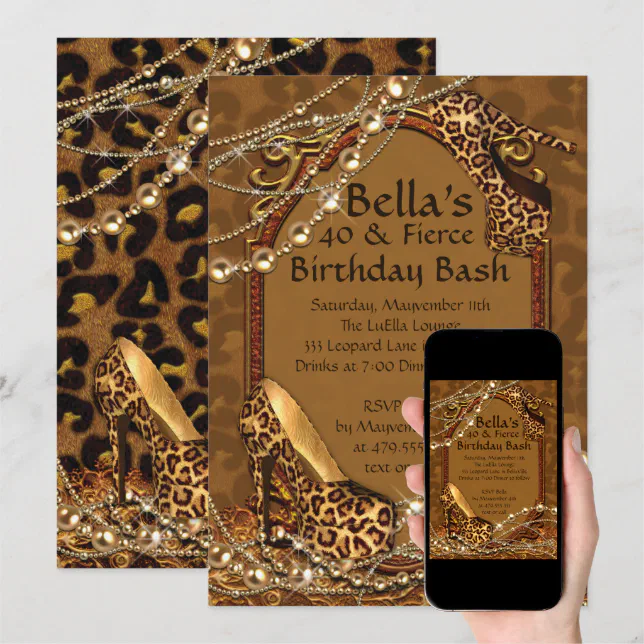Leopard Print Ladies Birthday Invitations | Zazzle