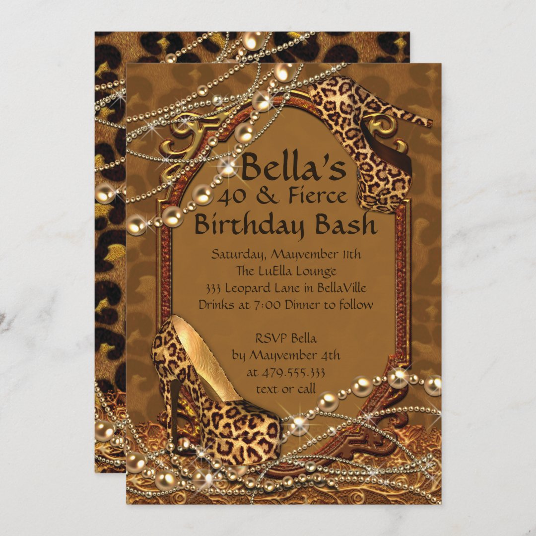 Leopard Print Ladies Birthday Invitations | Zazzle