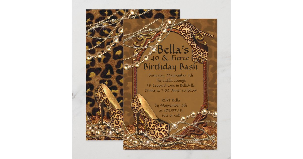 Leopard Print Ladies Birthday Invitations | Zazzle