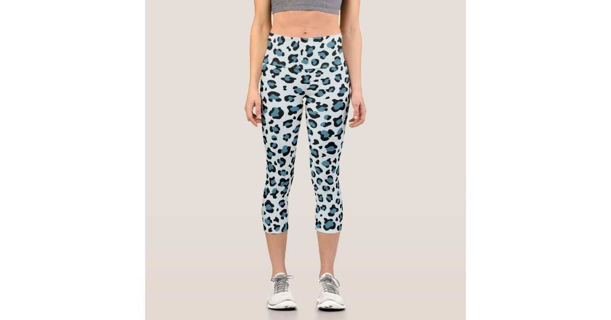 Leopard Print, Leopard Spots, Blue Leopard Capri Leggings | Zazzle