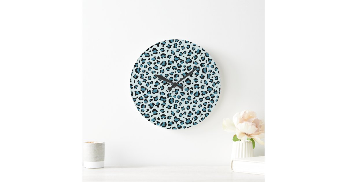 Leopard Print, Leopard Spots, Blue Leopard Large Clock | Zazzle