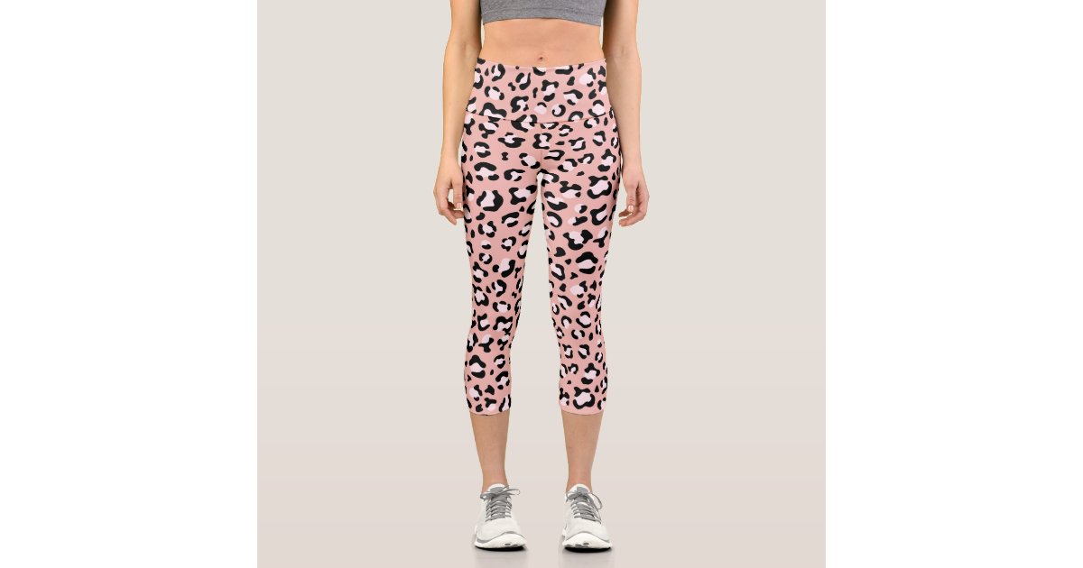 Leopard Print, Leopard Spots, Pink Leopard Capri Leggings | Zazzle