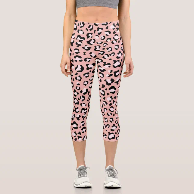 Leopard Print, Leopard Spots, Pink Leopard Capri Leggings | Zazzle