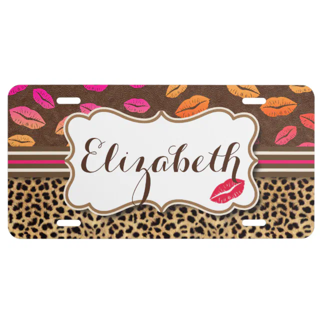 Leopard Print Lips Kisses Personalized License Plate | Zazzle