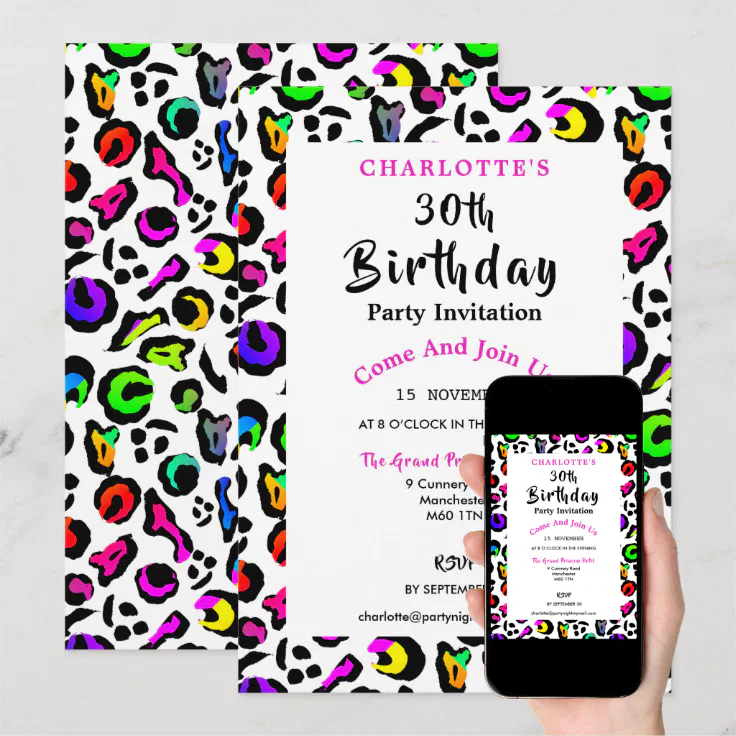 Leopard Print Modern Colorful Birthday Celebration Invitation | Zazzle