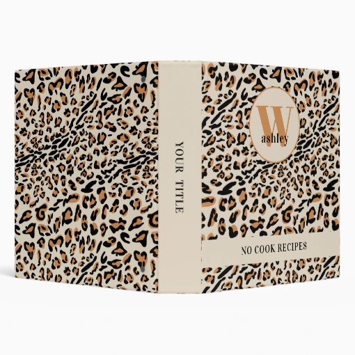 Leopard Print Modern Monogrammed Recipe 3 Ring Binder | Zazzle