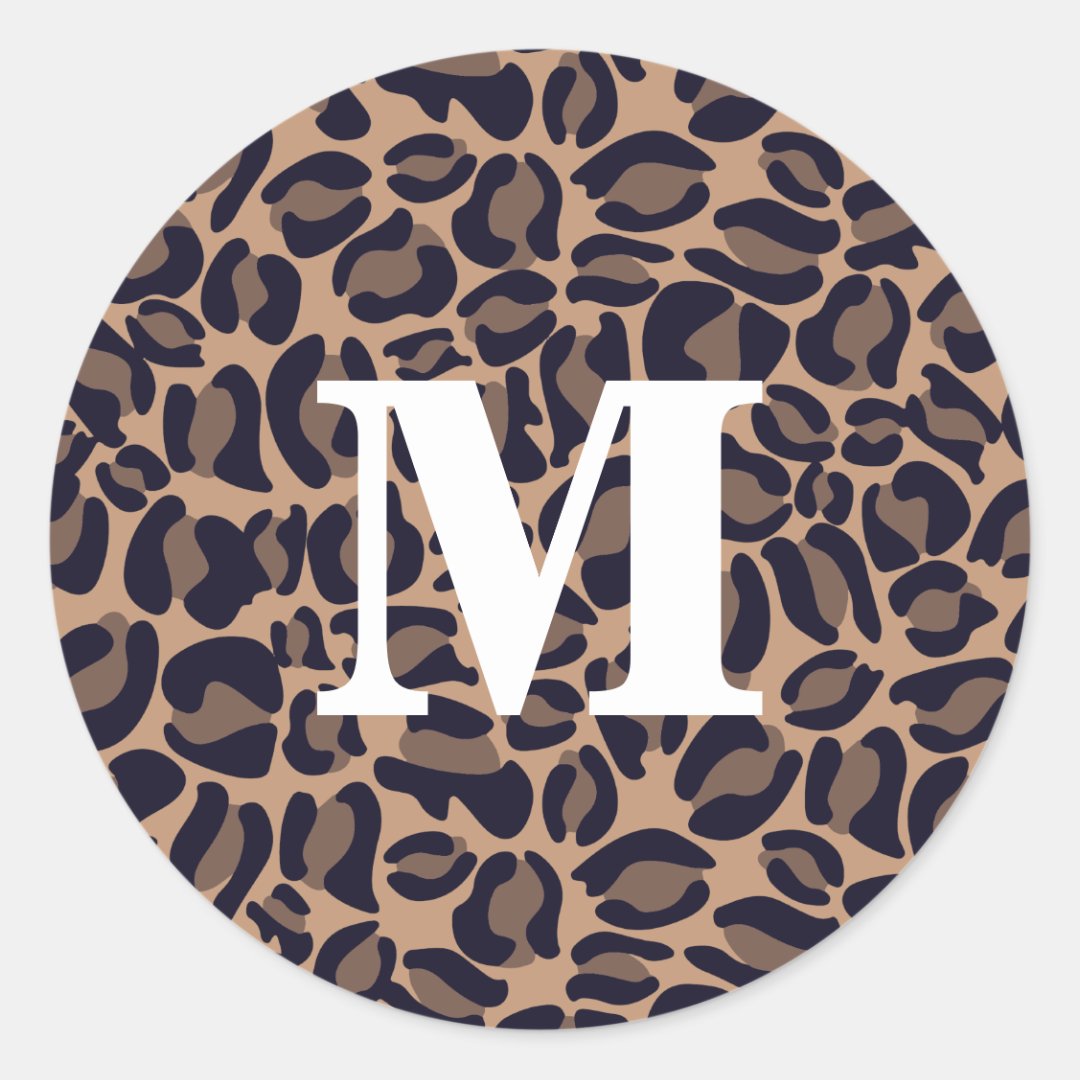 Leopard Print Monogram Classic Jungle Party Classic Round Sticker | Zazzle