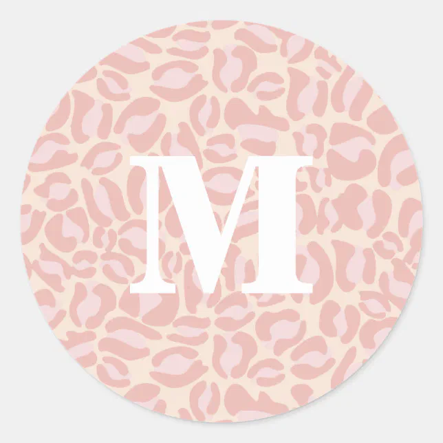 Leopard Print Monogram Classic Pink Jungle Party Classic Round Sticker ...