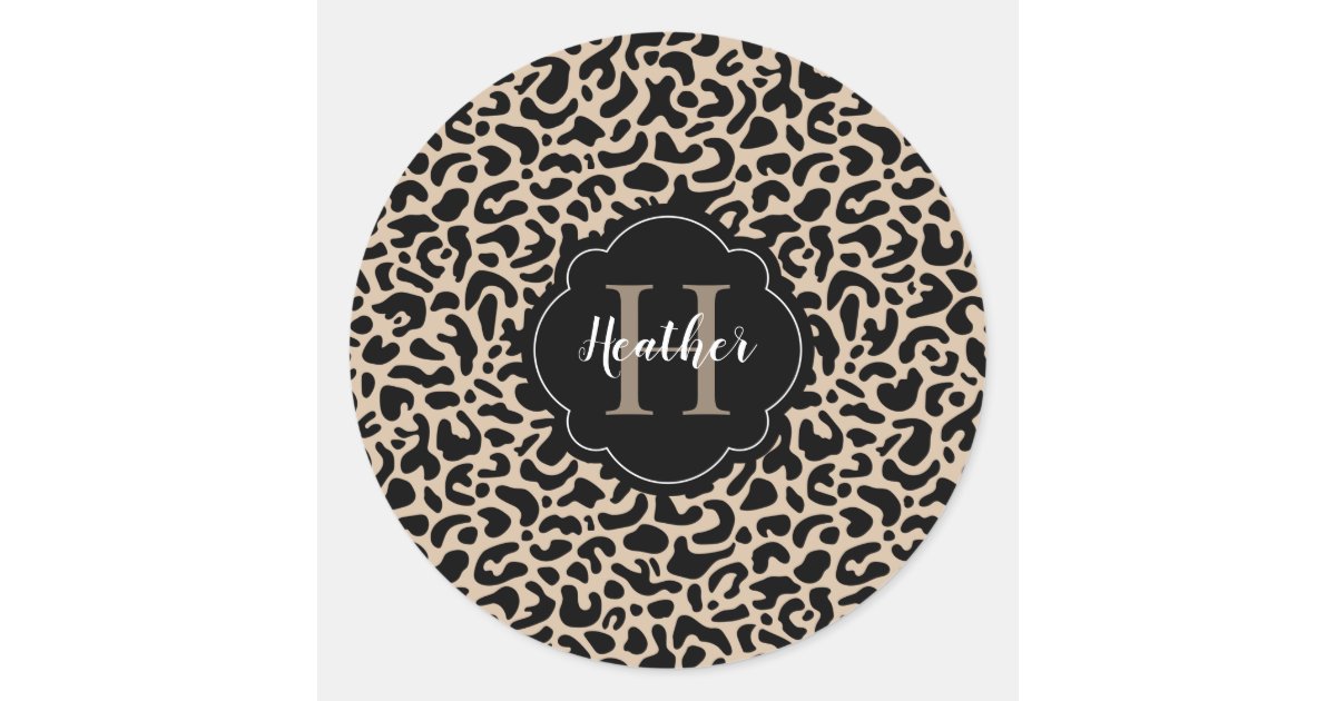 Leopard Print Monogram Classic Round Sticker | Zazzle