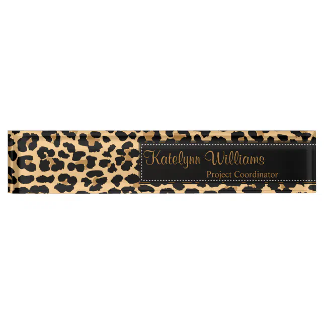 Leopard Print Monogram Desk Name Plate | Zazzle