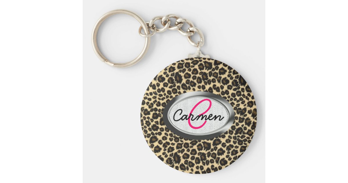 Leopard Print Monogram Keychain | Zazzle