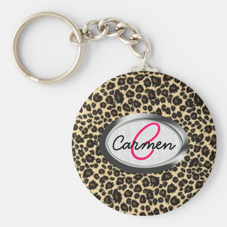 Leopard Print Monogram Keychain | Zazzle