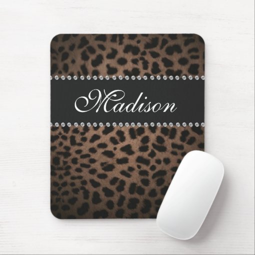 Leopard Print Monogram Rhinestone Bling Mouse Pad | Zazzle