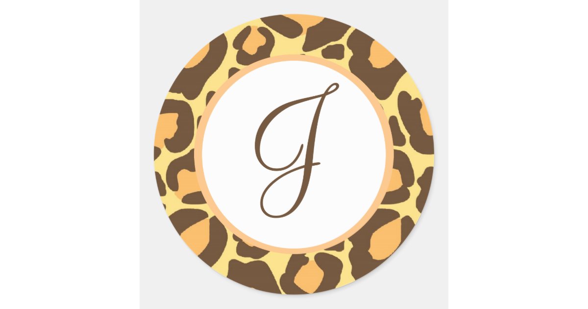 Leopard Print Monogrammed Classic Round Sticker | Zazzle