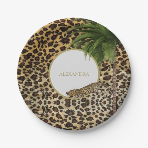 Leopard Print Pattern Elegant Palm Personal Paper Plates | Zazzle