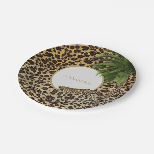 Leopard Print Pattern Elegant Palm Personal Paper Plates | Zazzle
