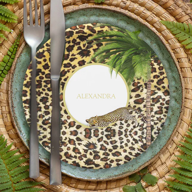 Leopard Print Pattern Elegant Palm Personal Paper Plates | Zazzle