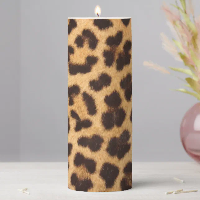 Leopard print pattern pillar candle | Zazzle